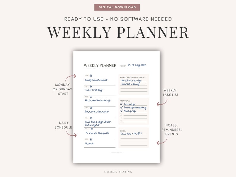 Printable Daily, Weekly, Monthly Planner, Personal Productivity Bundle ...