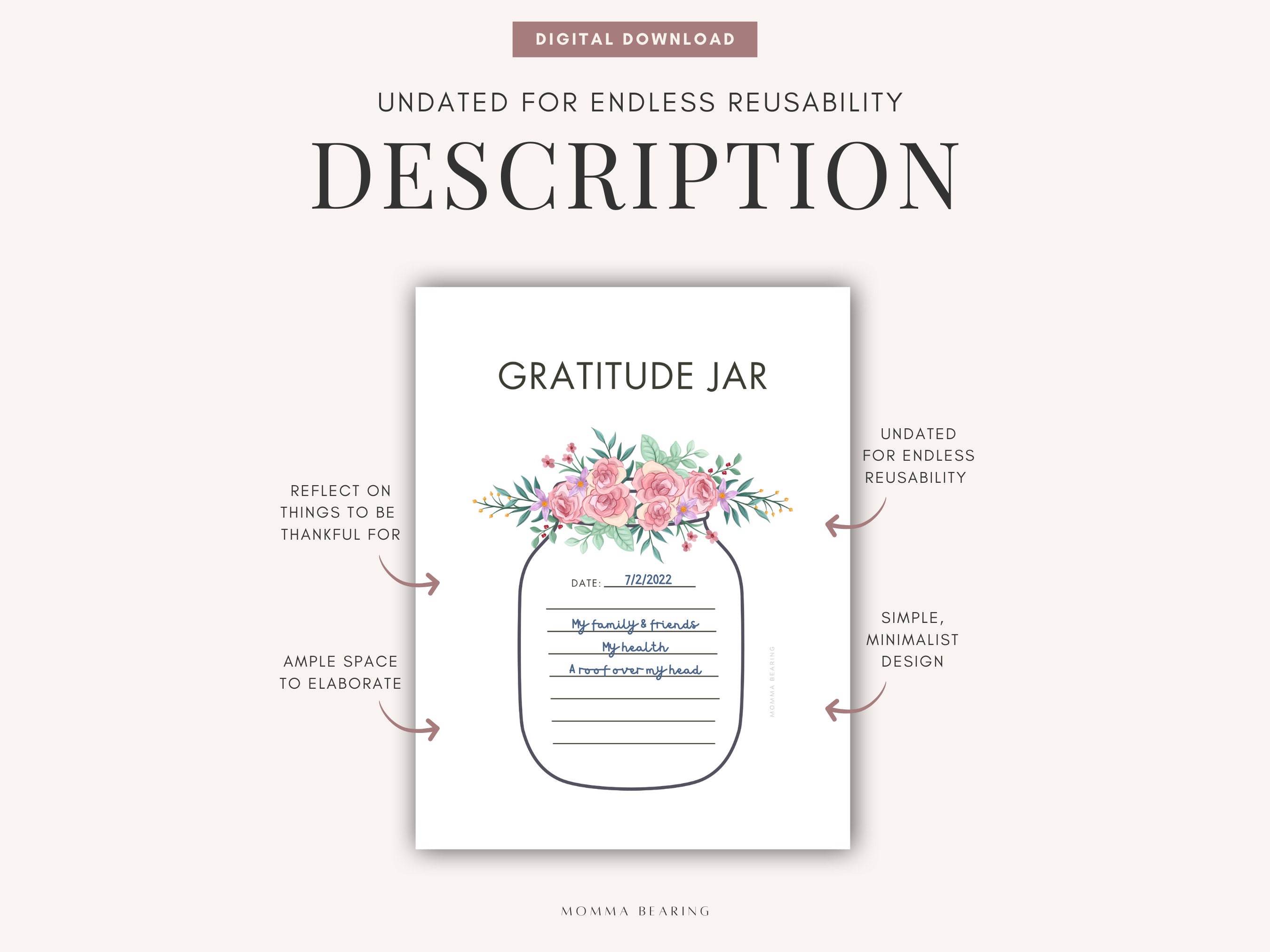 Printable Daily Gratitude Jar, Anxiety Worksheet, Minimalist Self ...