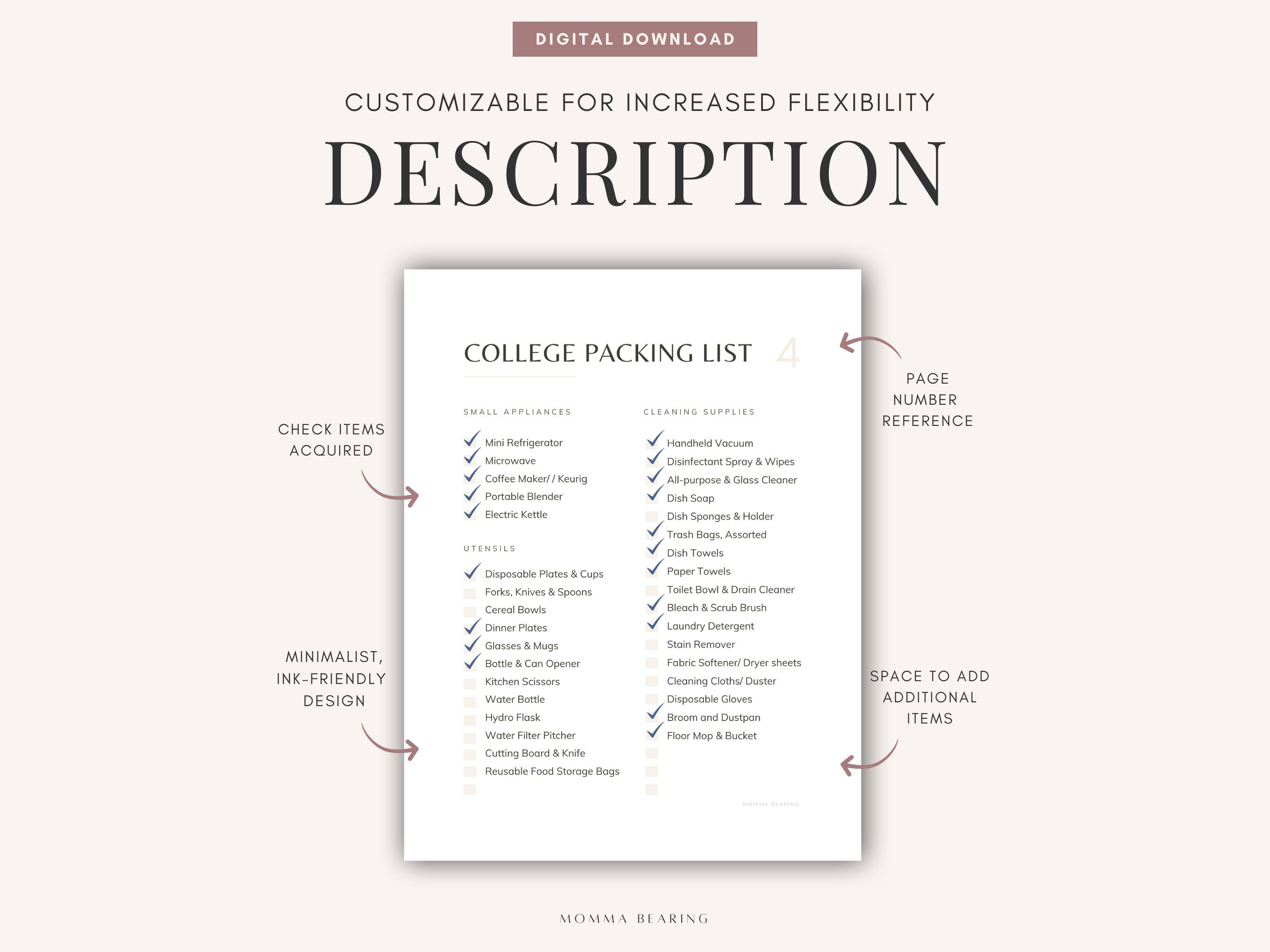 Best Freshman Packing List Printable, College Dorm Room Essentials ...