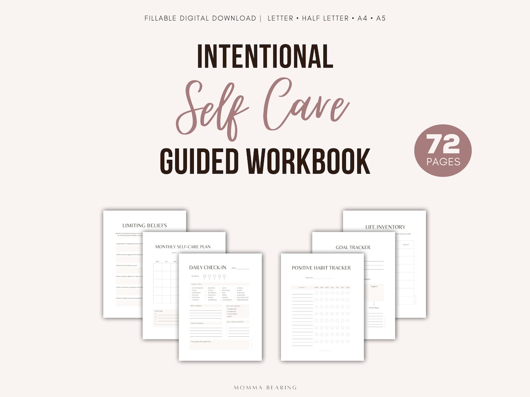 Printable Self Care Workbook, Mental Health Wellness Guide, Minimalist ...