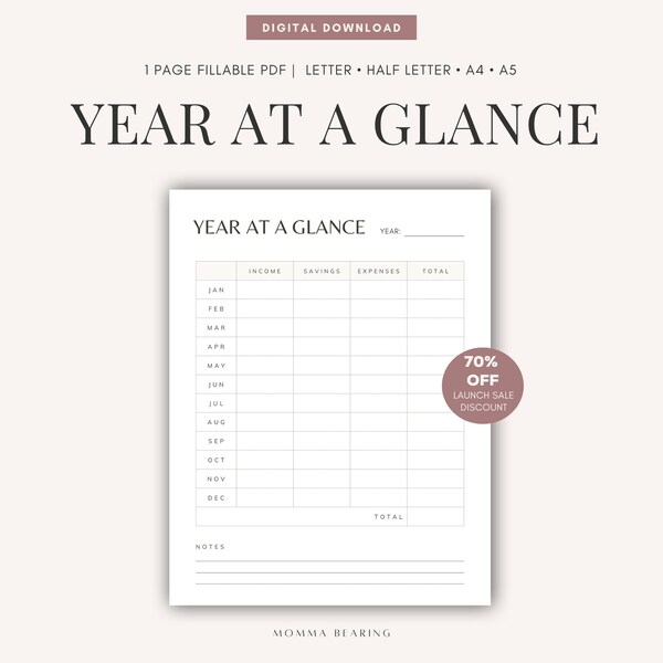 Printable Yearly Overview Template - Etsy
