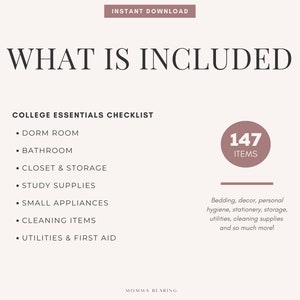 Printable University Essentials Checklist, Dorm Room Packing List PDF ...