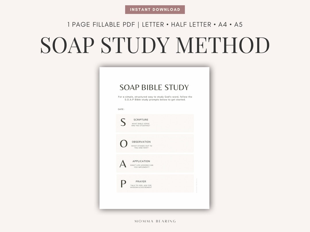 SOAP Bible Study Printable, SOAP Summary Method Worksheet, Scripture ...