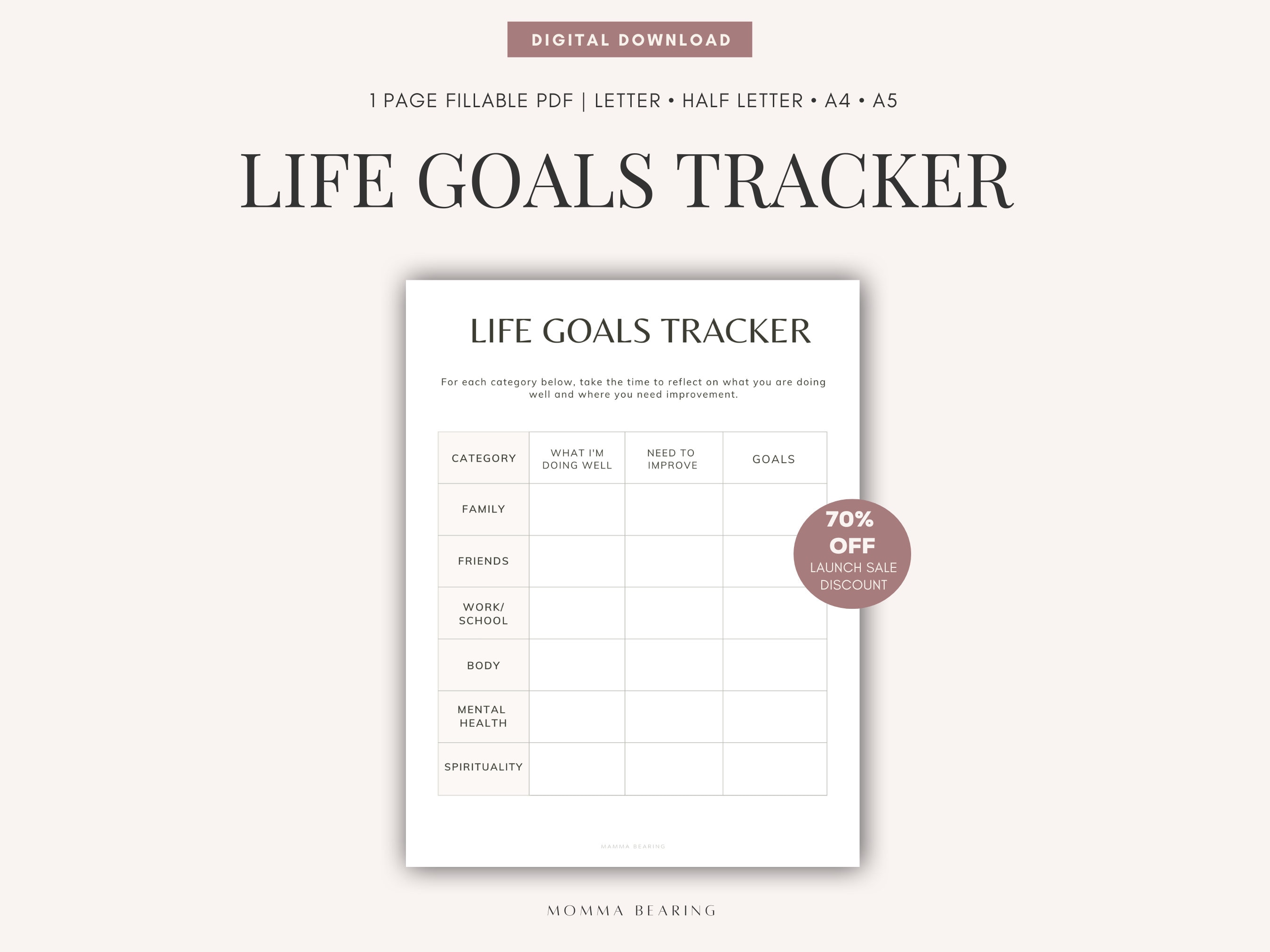 Printable Life Goals Tracker, Goal Setting Worksheet, New Year ...