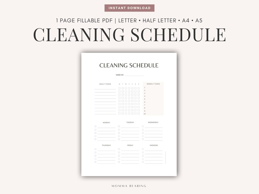 Printable Home Cleaning Schedule for Busy Moms, Realistic Weekly ...