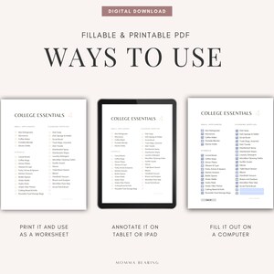 Best College Essentials Checklist, Printable Dorm Room Packing List A4 ...