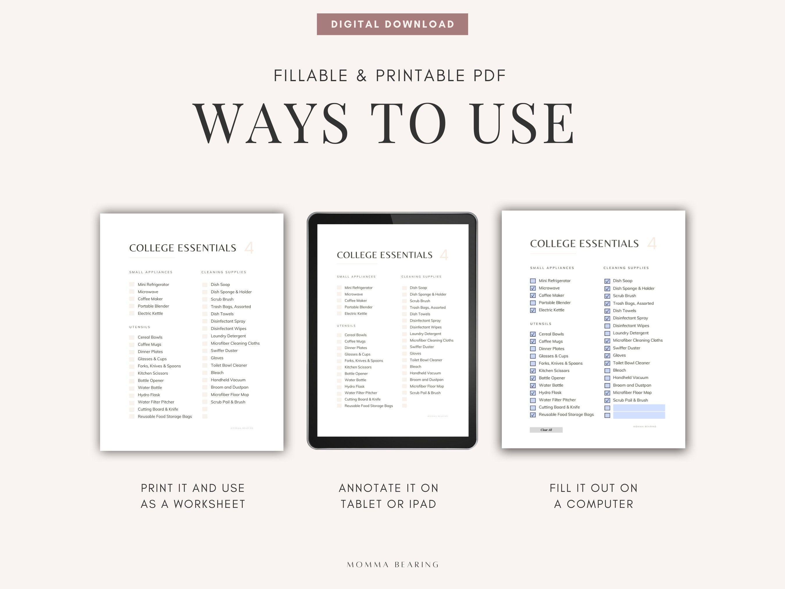 Best College Essentials Checklist Printable Dorm Room Packing - Etsy