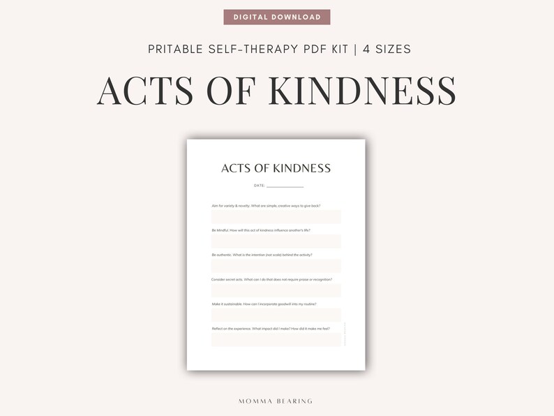 Printable Gratitude Worksheet Bundle, Acts of Kindness Log, Small ...
