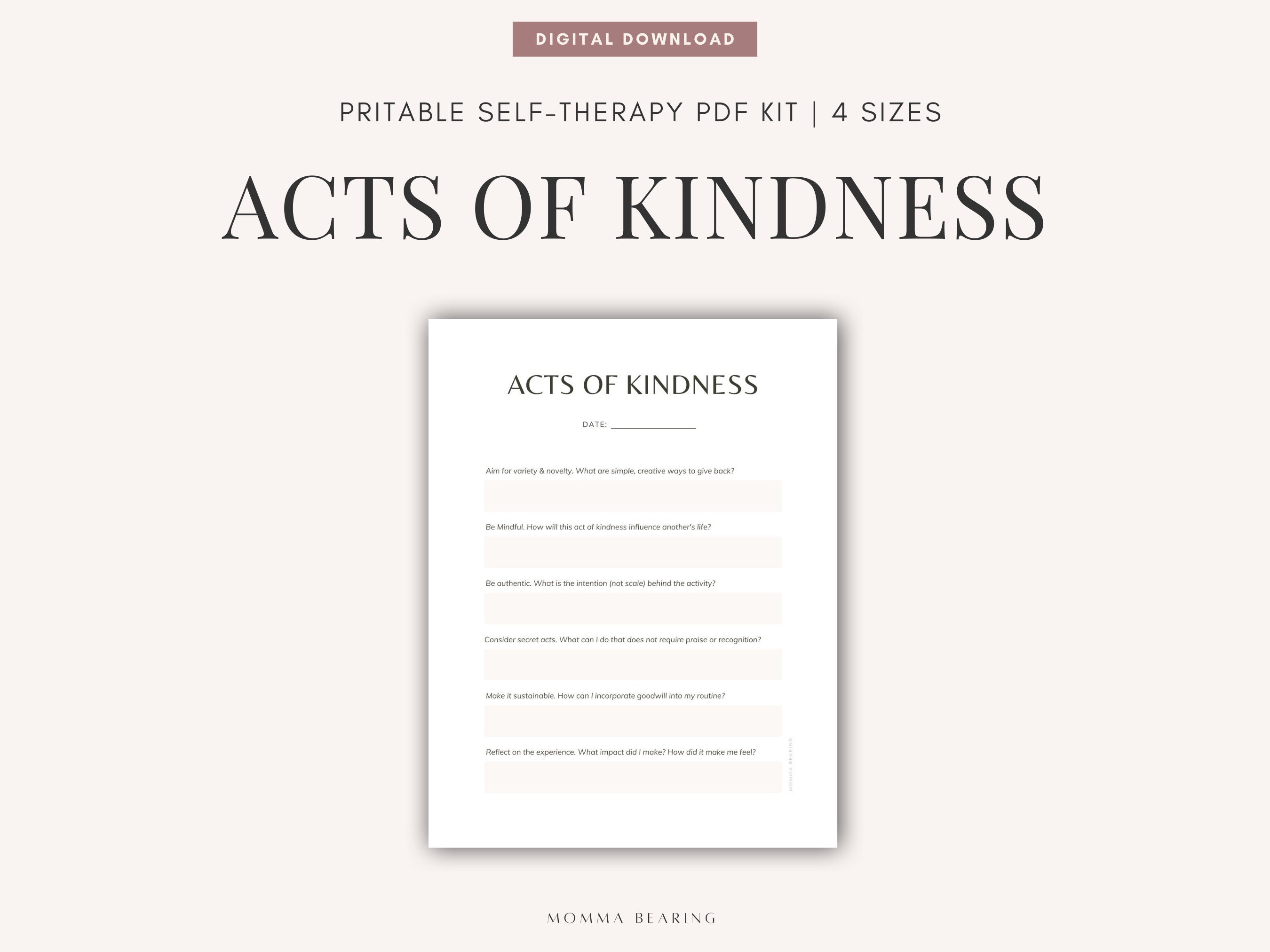 Transformative Printable Gratitude Workbook, Acts of Kindness Worksheet ...