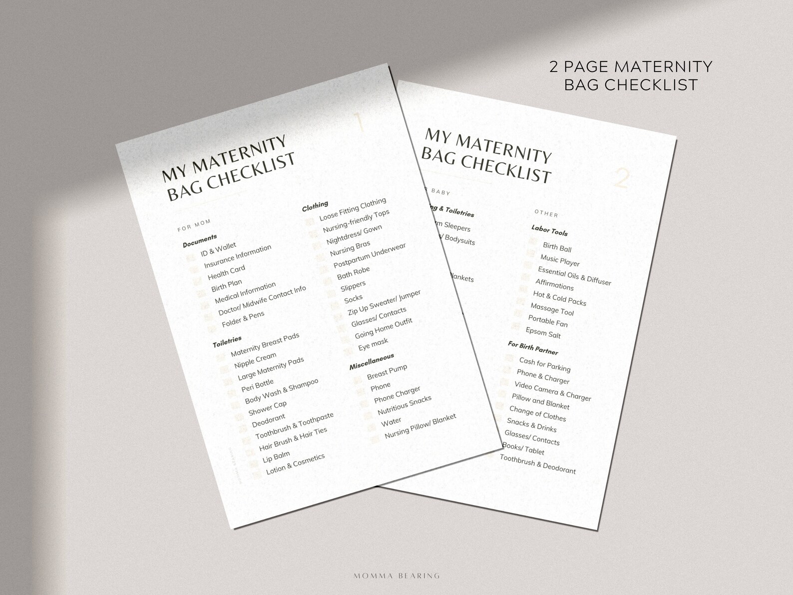 Maternity Bag Checklist Printable, Digital Hospital Bag Packing Guide ...