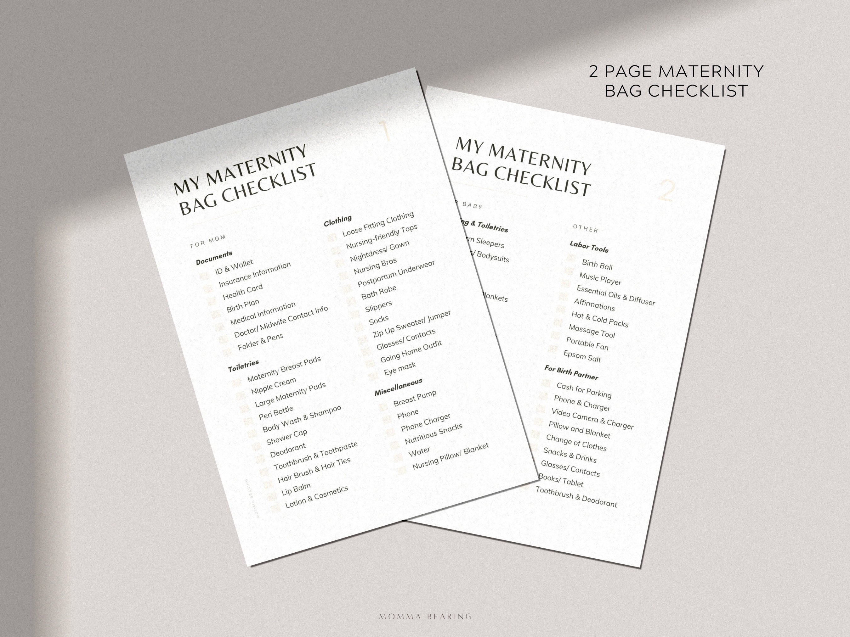Maternity Bag Checklist Printable, Digital Hospital Bag Packing Guide ...