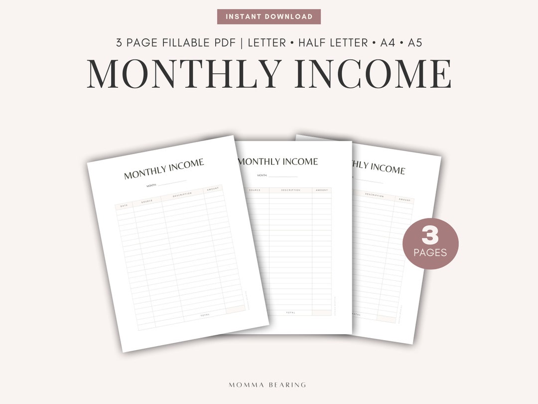 Monthly Income Tracker Printable, Irregular Income Statement PDF ...