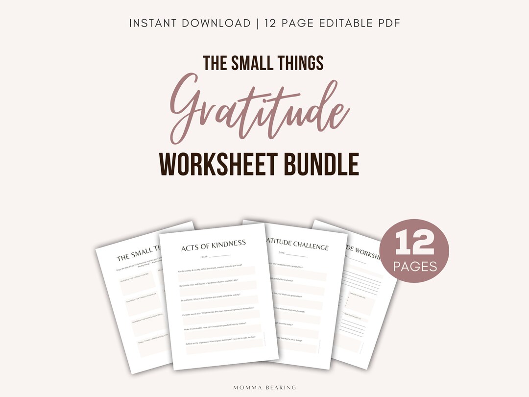 Printable Small Things Worksheet Bundle, Minimalist Gratitude Workbook ...