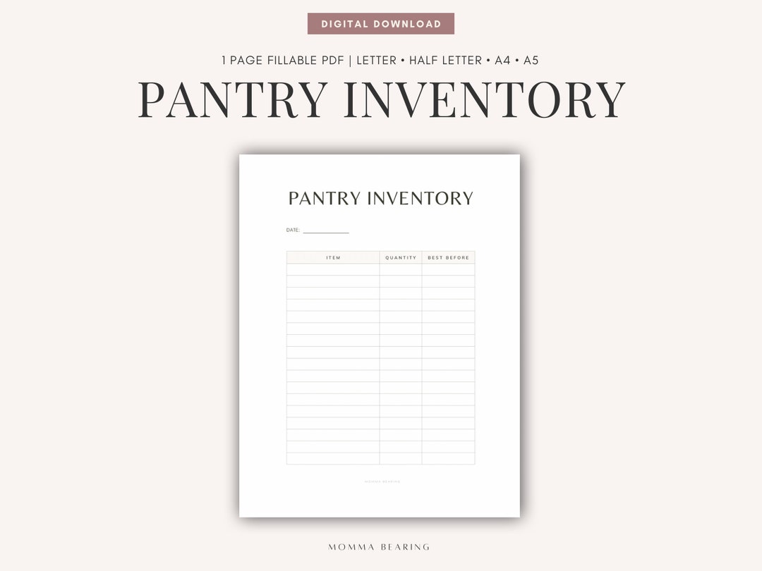 Pantry Inventory Printable, Kitchen Inventory List, Food Storage ...