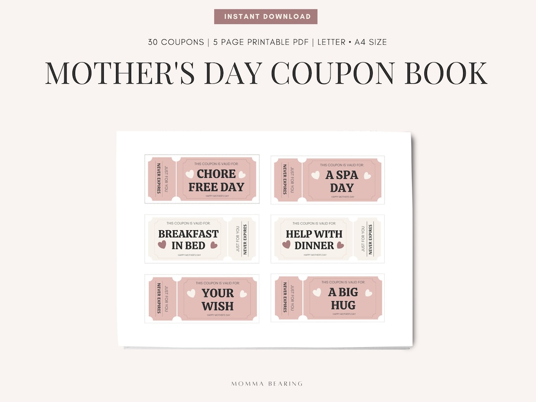 BEST Mother's Day Printable Coupon Book, Unique Gift Idea From Child ...