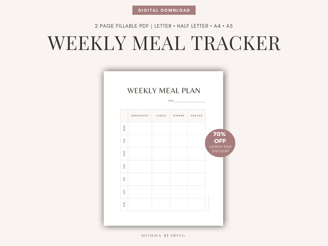 Weekly Meal Tracker Printable Meal Tracker Undated Food - Etsy