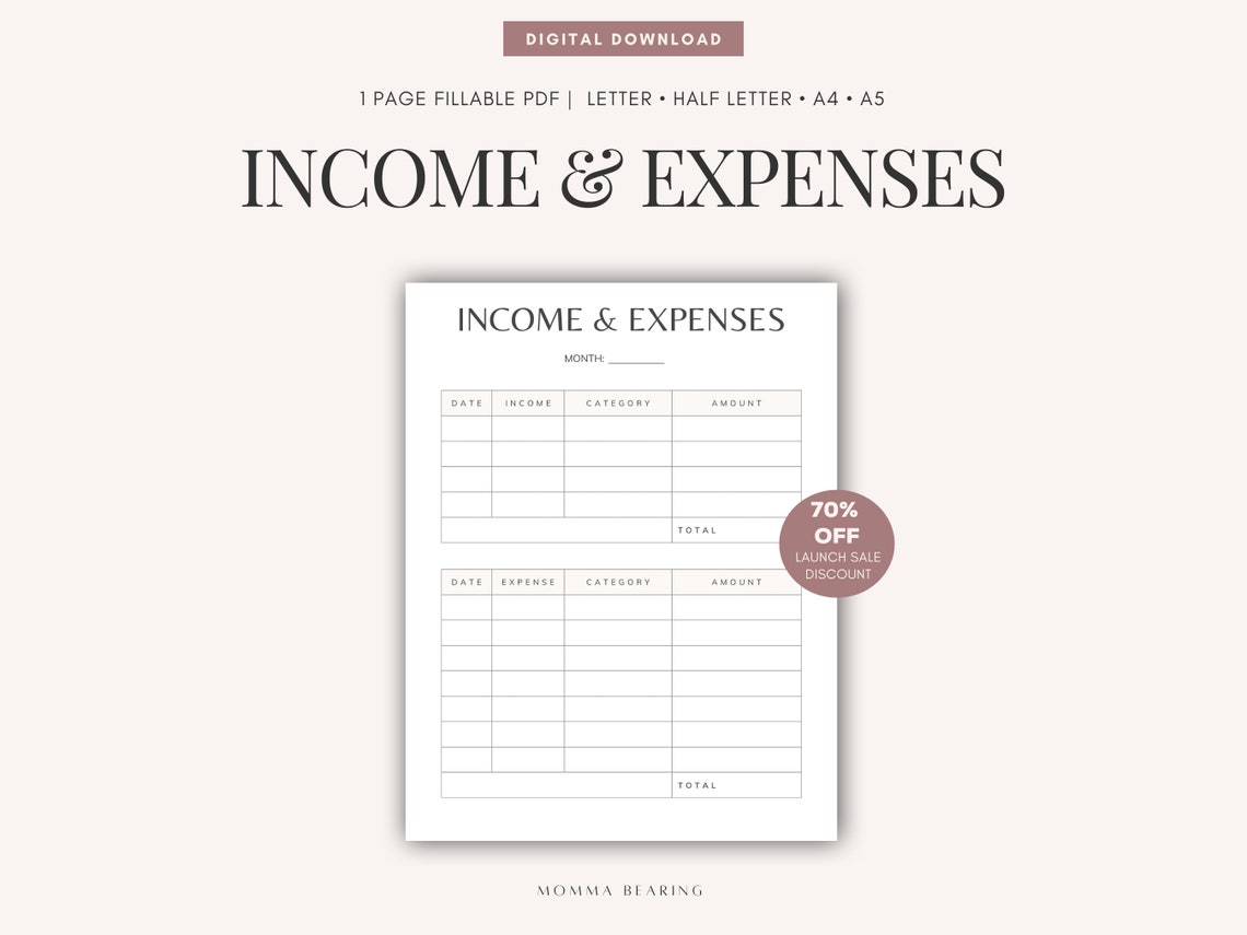 Income and Expenses Tracker Printable, Money Tracking, Bill Organizer ...