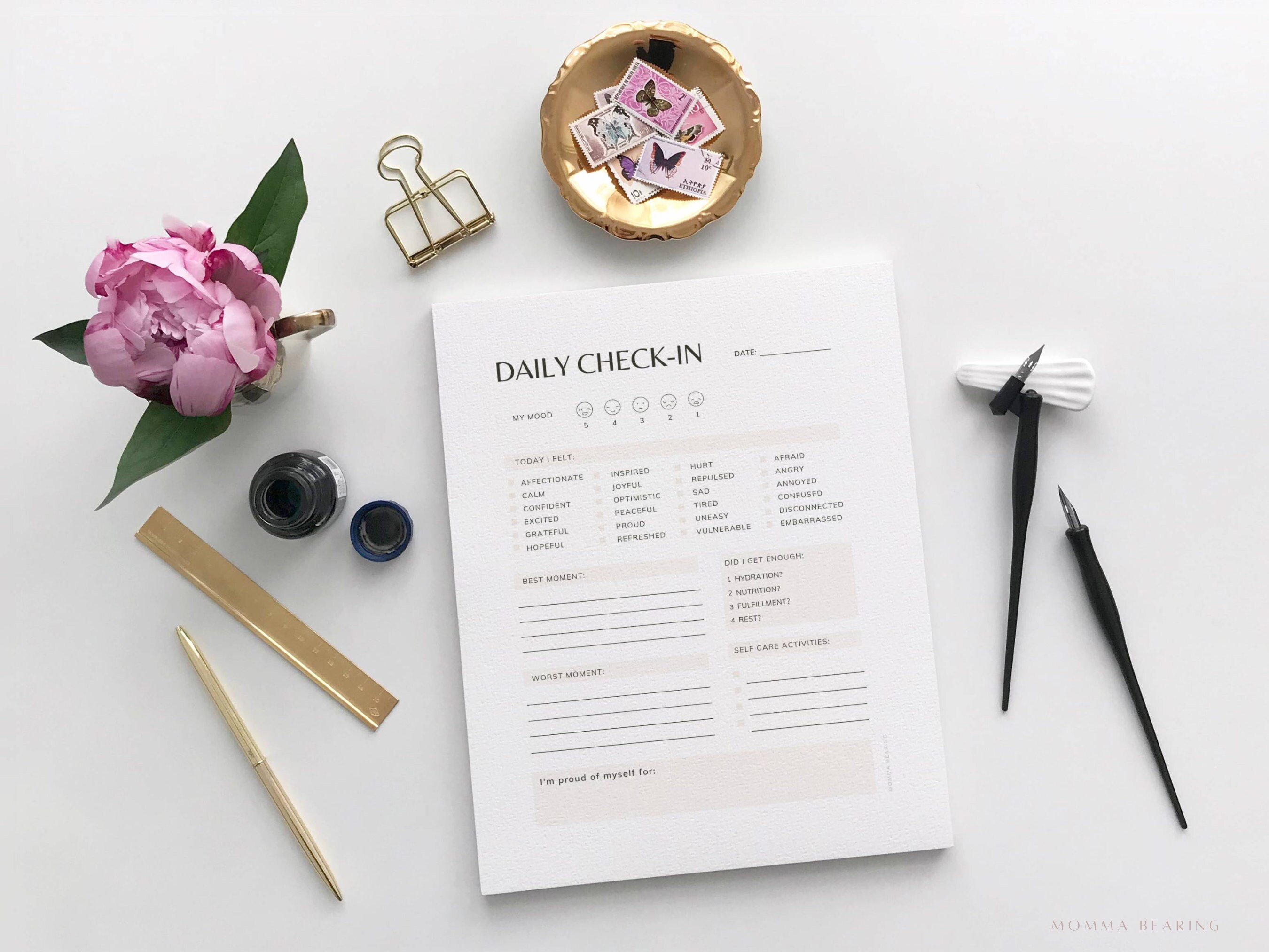 Daily Self Check In, Printable Mood Tracker, Wellness Worksheet for ...