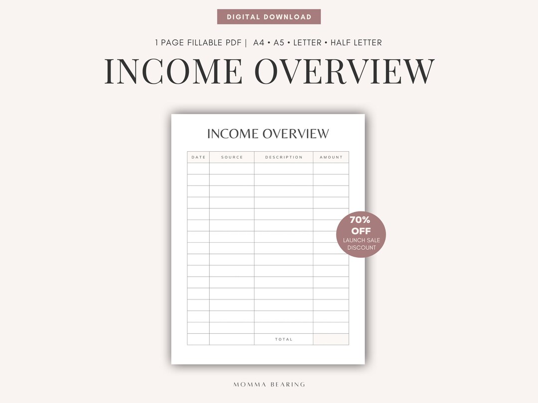 Income Overview Printable Income Tracker Money Management - Etsy