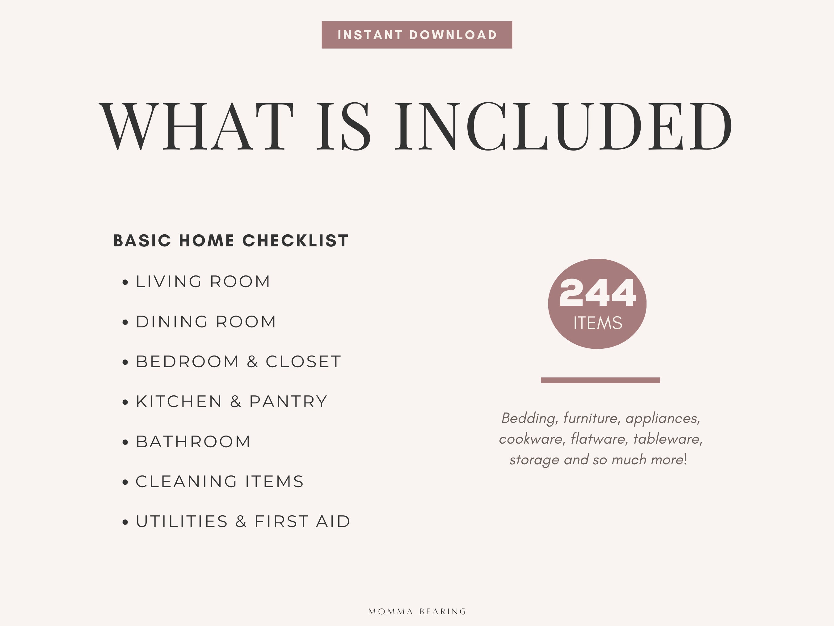 Basic Home Essentials Printable, Moving Out Checklist, New Apartment to ...