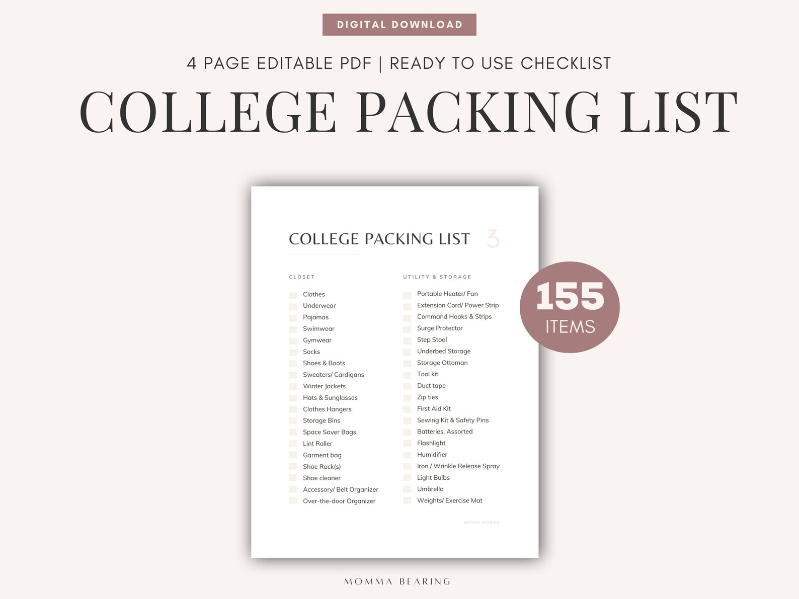 Printable College Packing List, Best Dorm Room Essentials Checklist ...