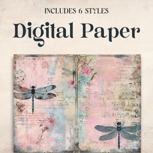 Whimsical Dragonfly Digital Paper, Printable Dragonfly Junk Journal ...