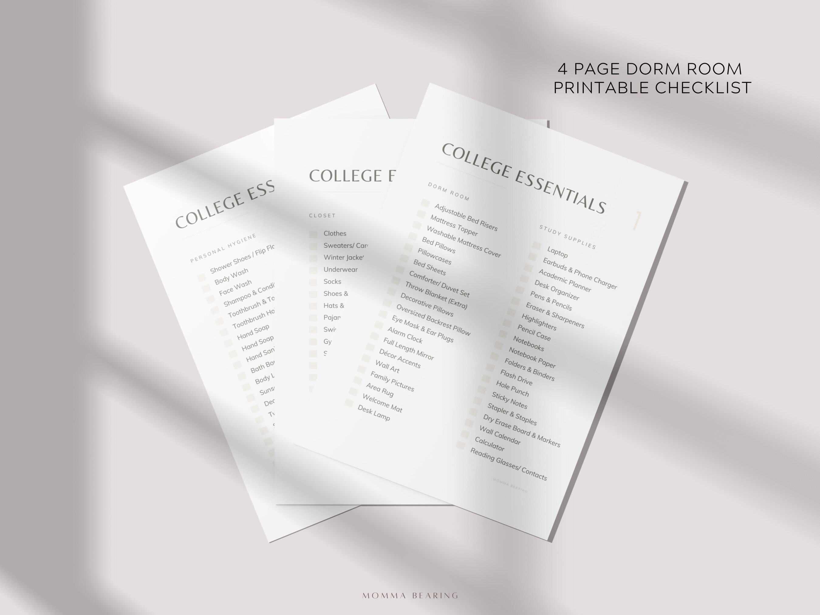 Best Dorm Room Checklist Printable College Essentials Packing - Etsy