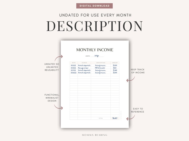 Monthly Income Tracker Printable, Irregular Income Statement PDF ...