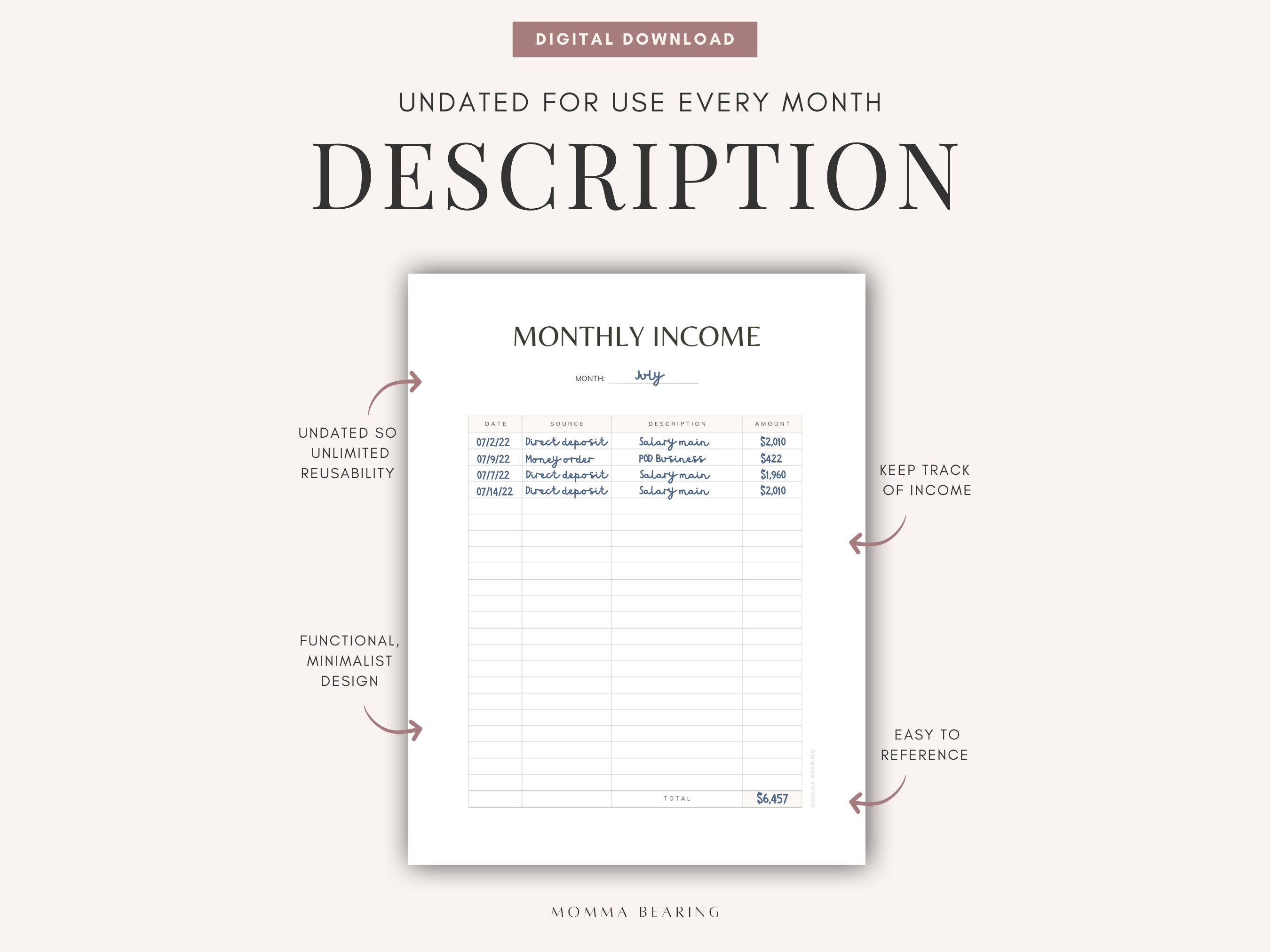 Monthly Income Tracker Printable, Irregular Income Statement PDF ...