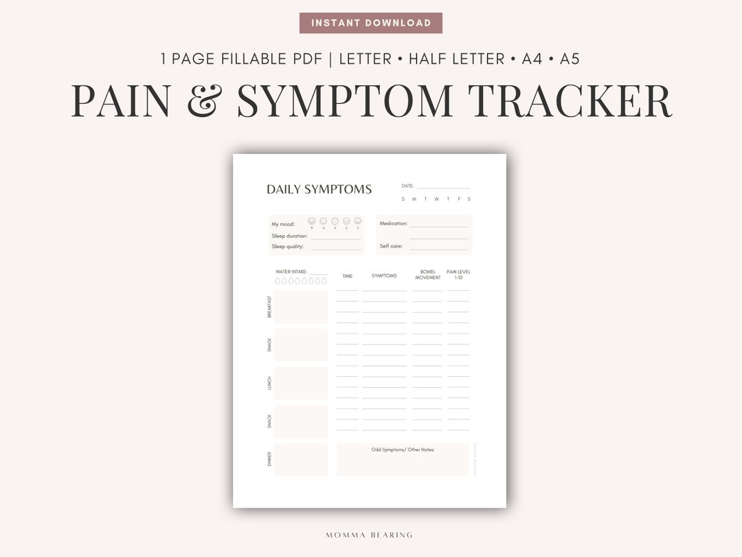 Pain and Symptom Tracker, Daily Printable Chronic Illness Journal ...