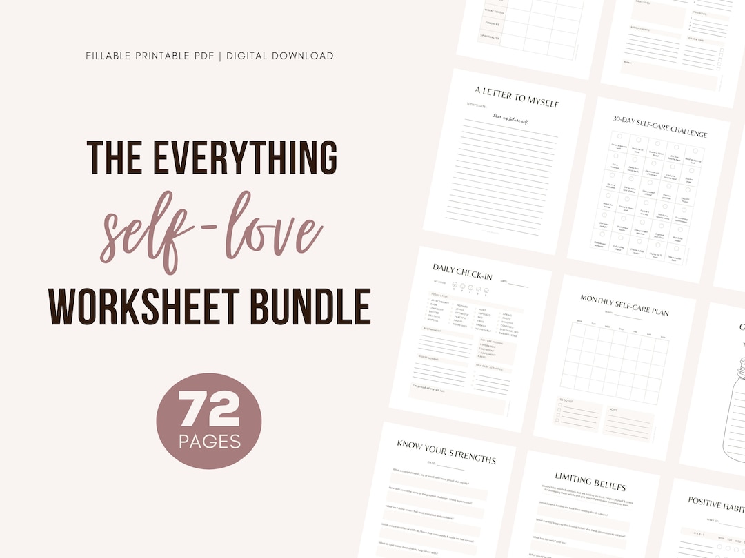 Printable Self Love Worksheet, Mental Health Wellness Guide, Daily ...
