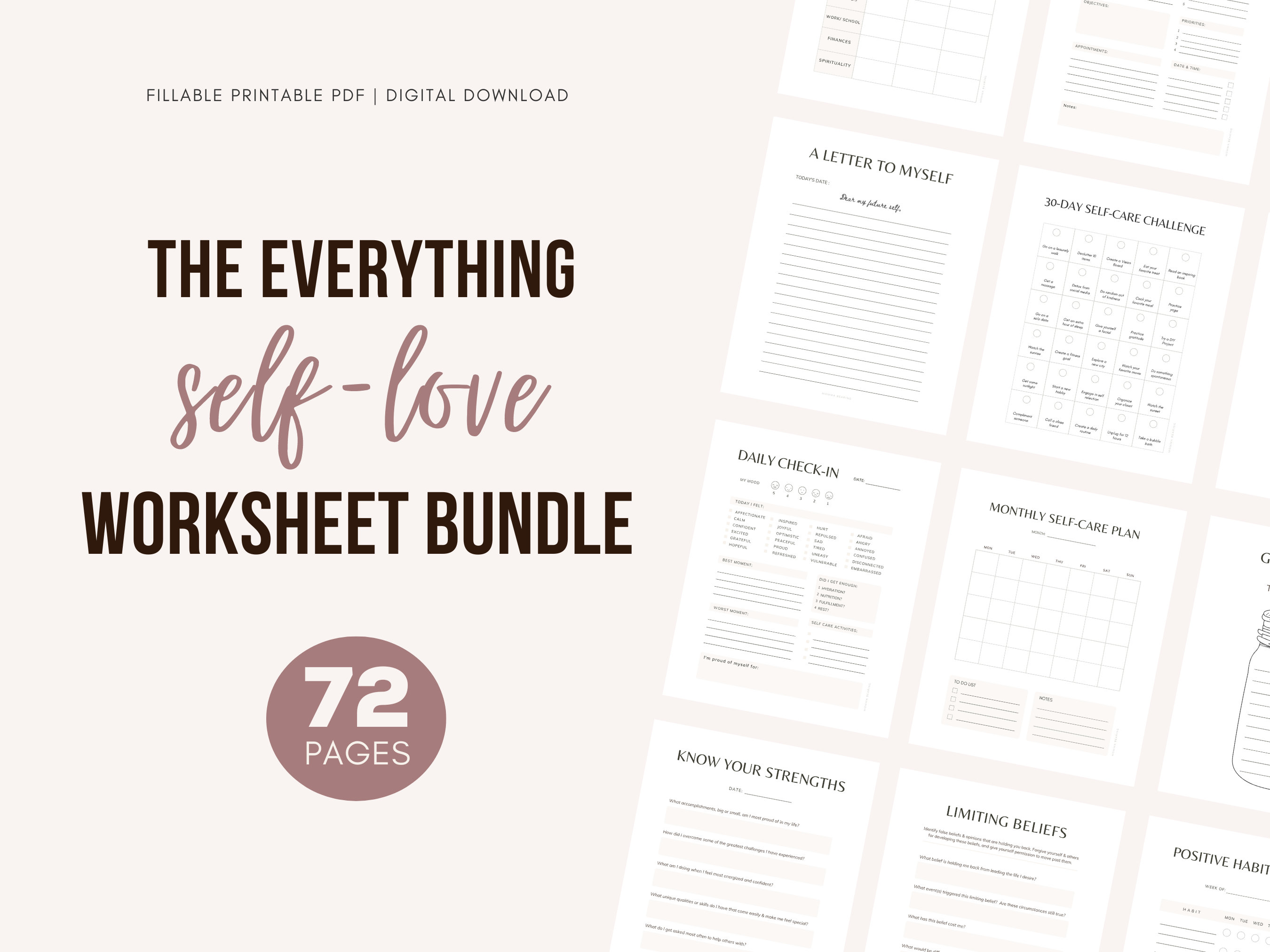 Printable Self Love Worksheet, Mental Health Wellness Guide, Daily ...