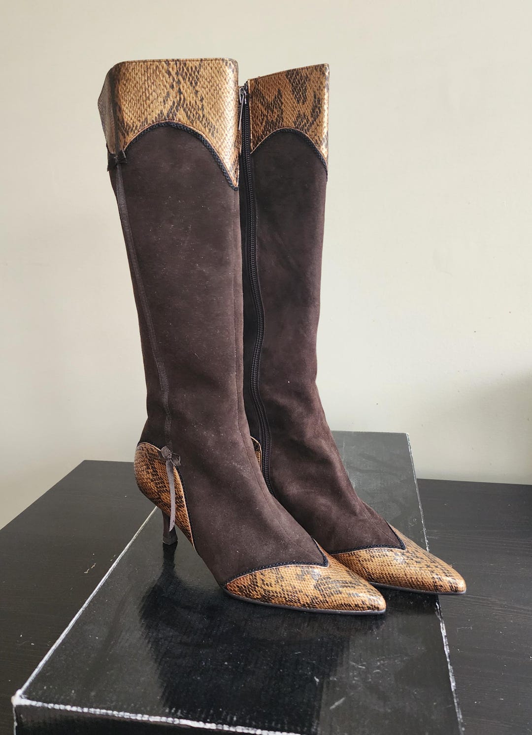 Colin Stuart Suade/pu Snake Skin Boots Size 7 - Etsy