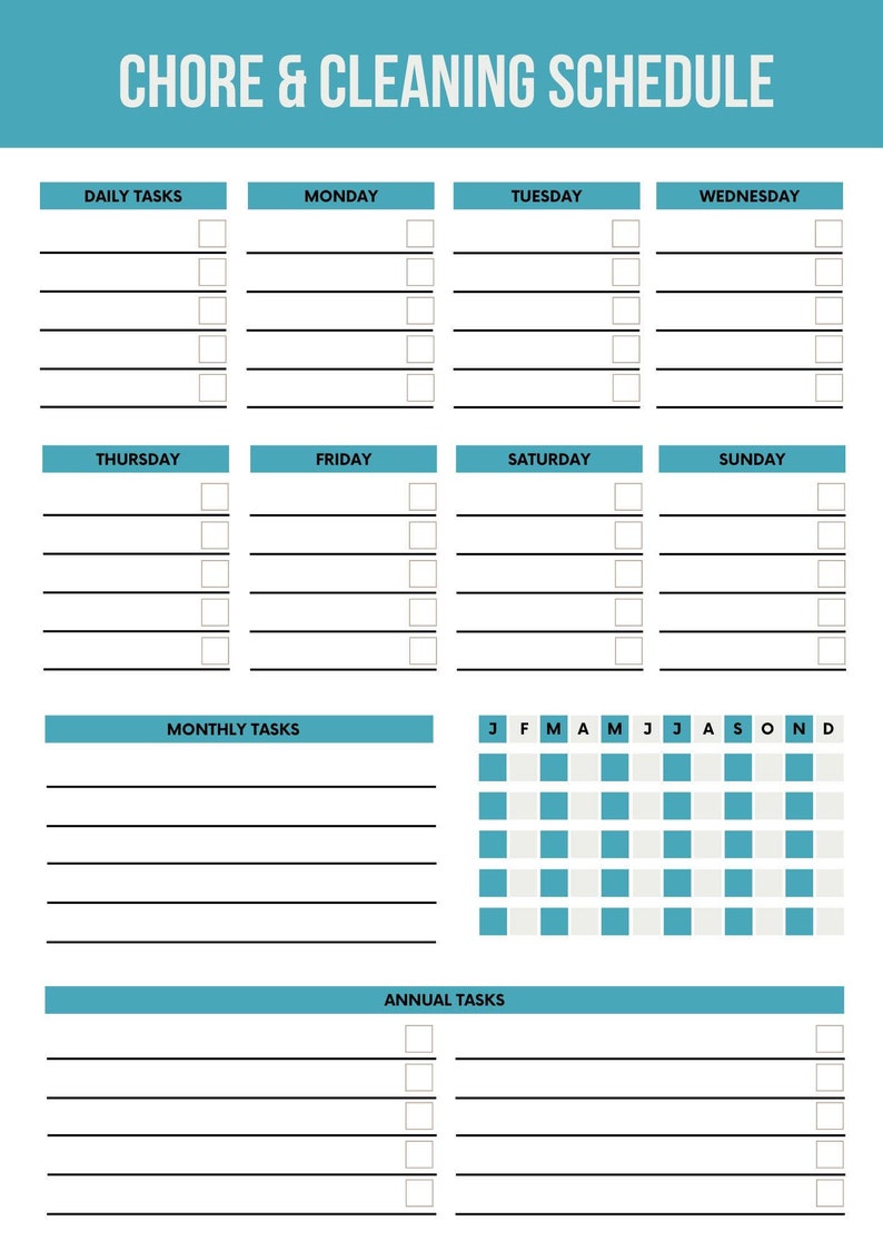 Home Cleaning Schedule, Checklist, Planner for Weekly House Chores ...