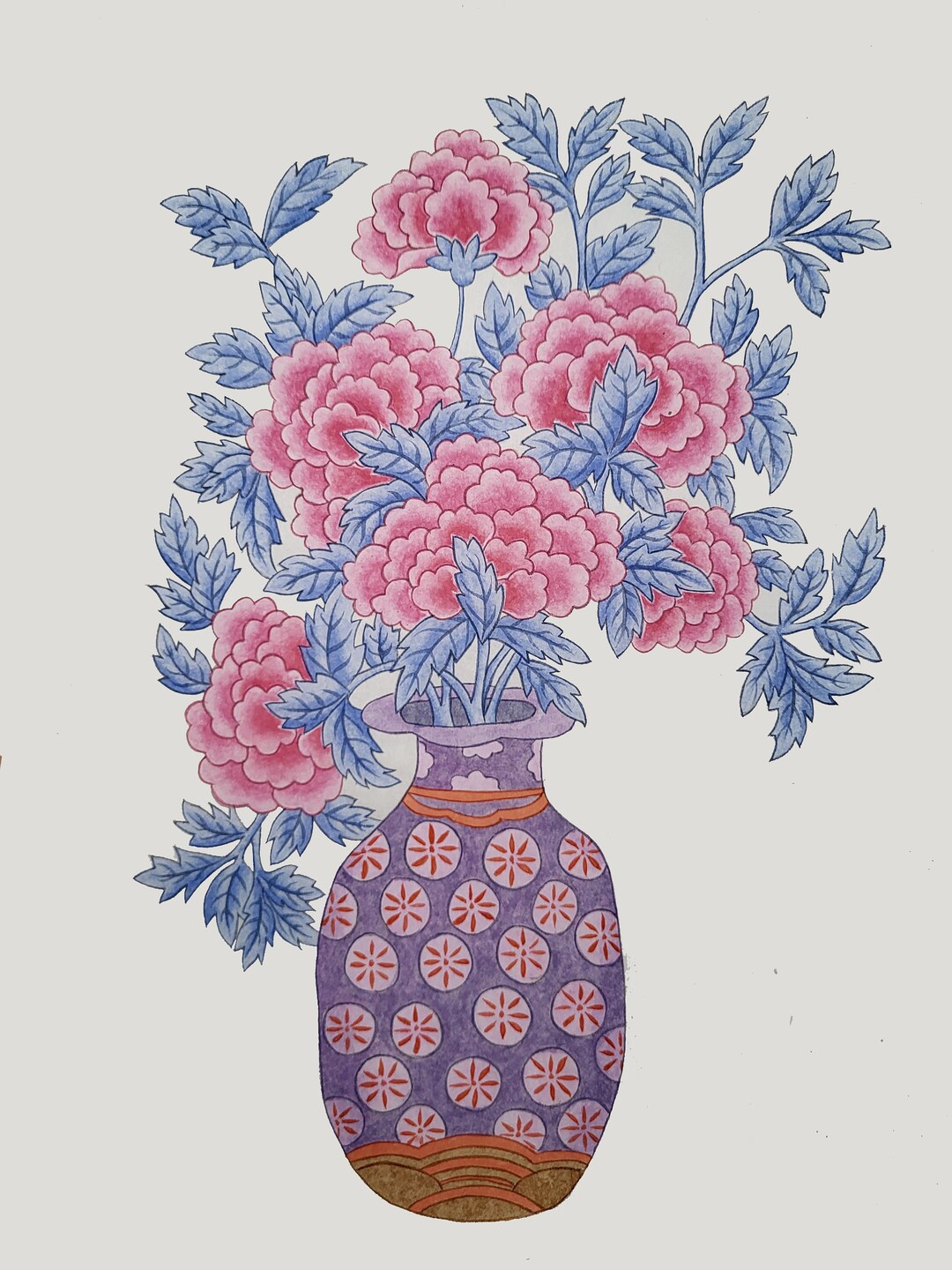 Pink Peony. Korean Traditional Painting Minhwa. - Etsy