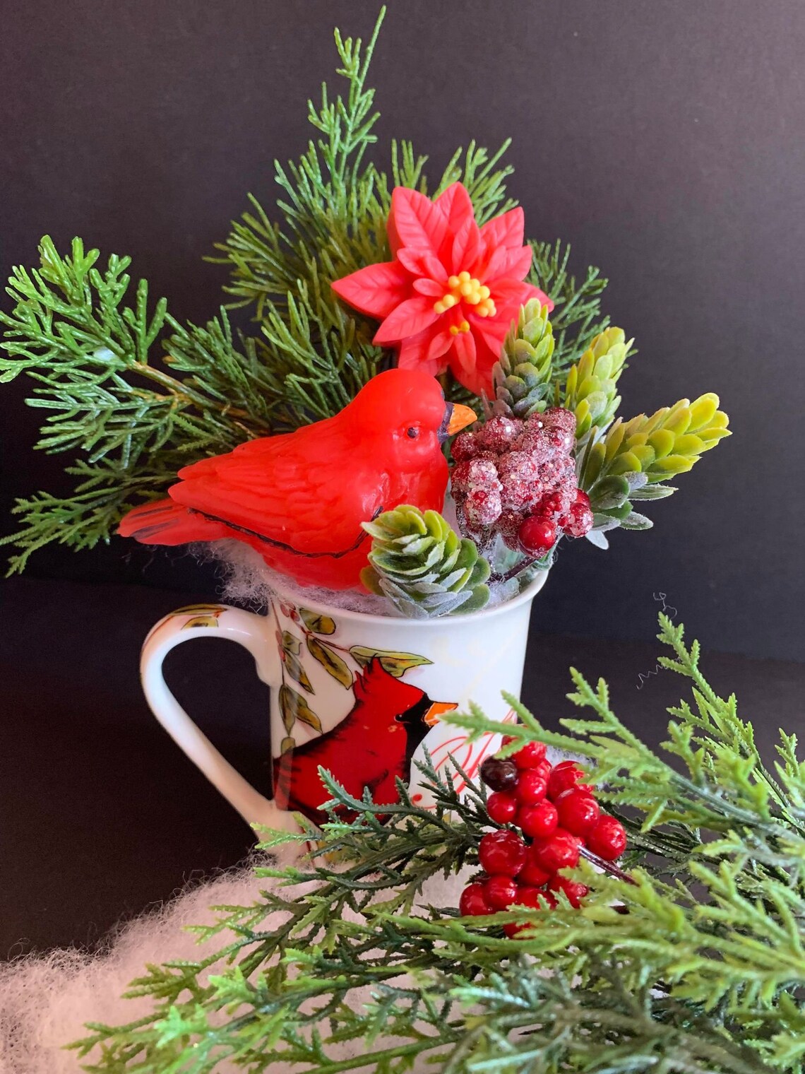 Christmas Cardinal Soap Flowers Arrangement, Christmas Centerpiece - Etsy