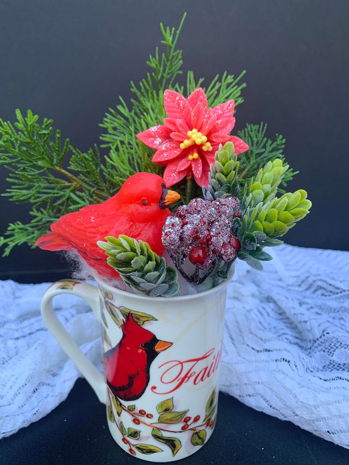 Christmas Cardinal Soap Flowers Arrangement, Christmas Centerpiece - Etsy