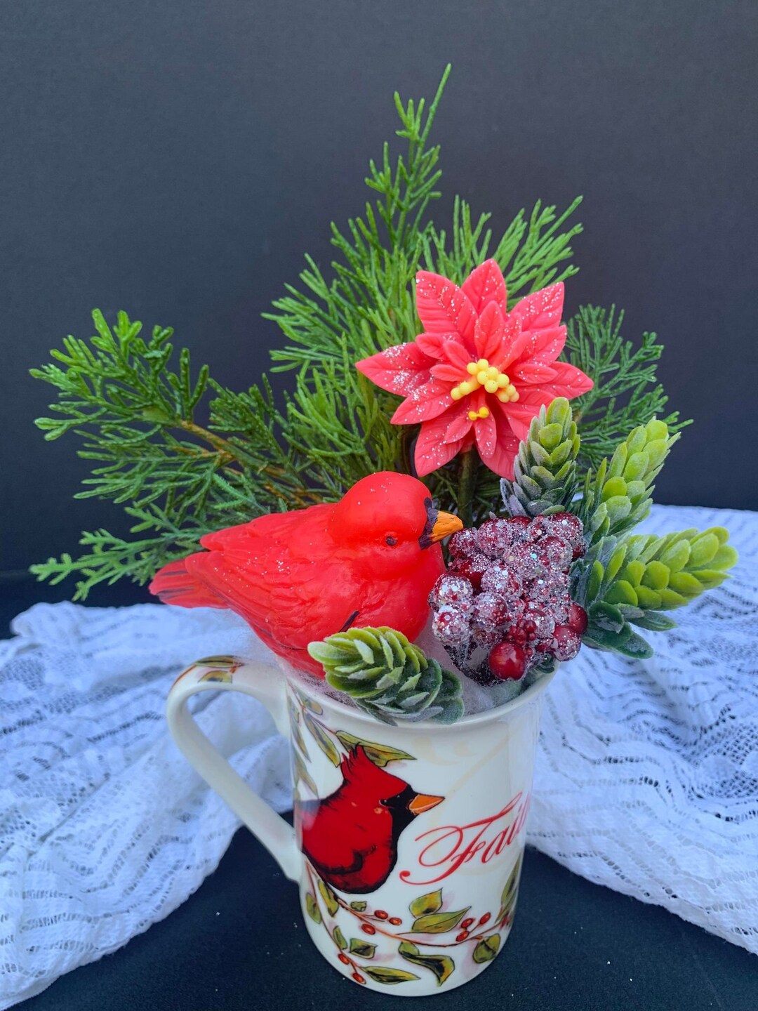 Christmas Cardinal Soap Flowers Arrangement, Christmas Centerpiece - Etsy