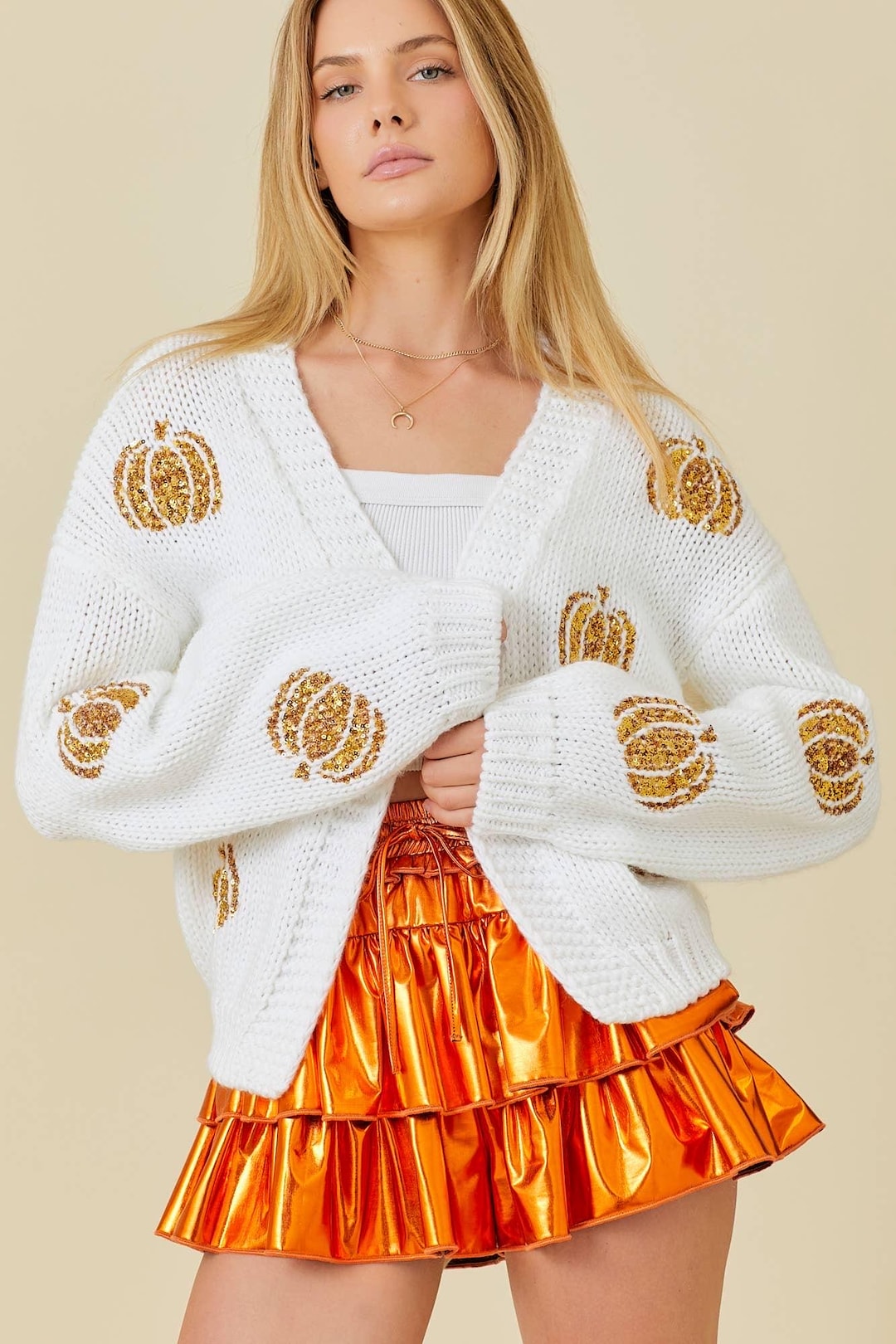 Knitted Sequin Pumpkin Sweater | Cozy Fall Sweater | Cute Sweaters for ...