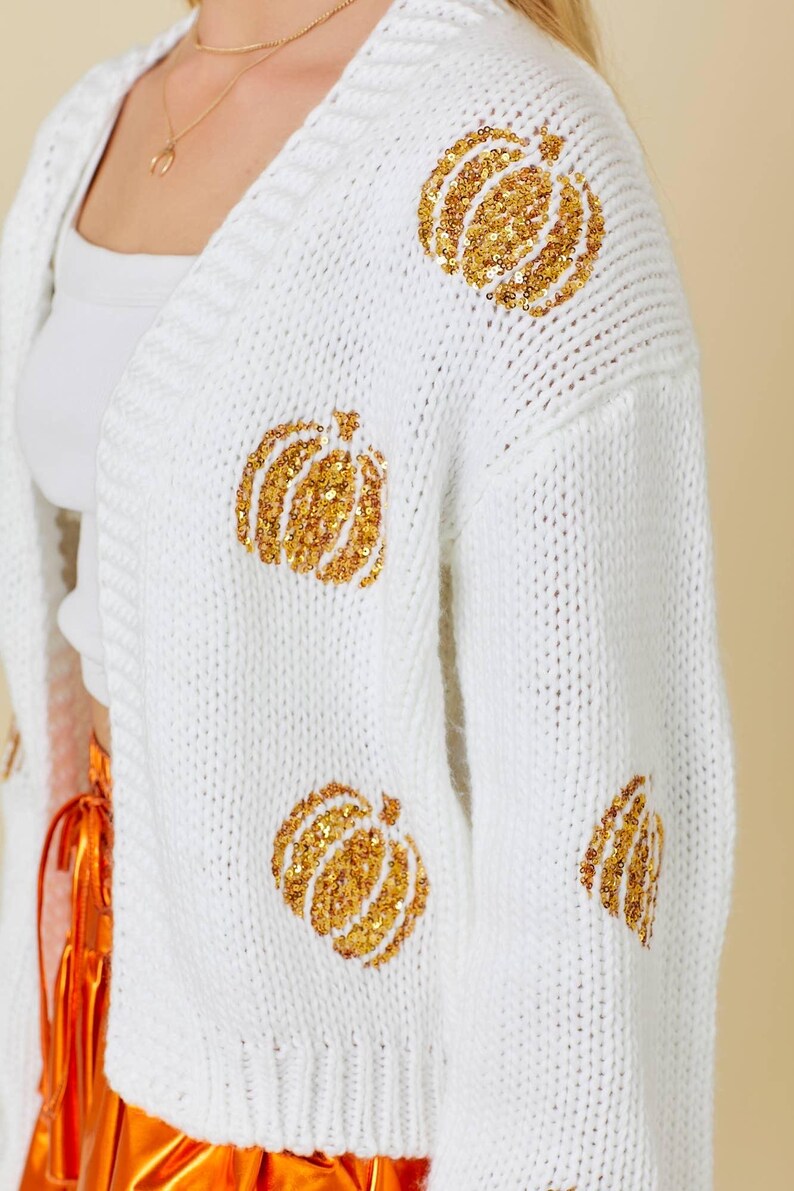 Knitted Sequin Pumpkin Sweater | Cozy Fall Sweater | Cute Sweaters for ...
