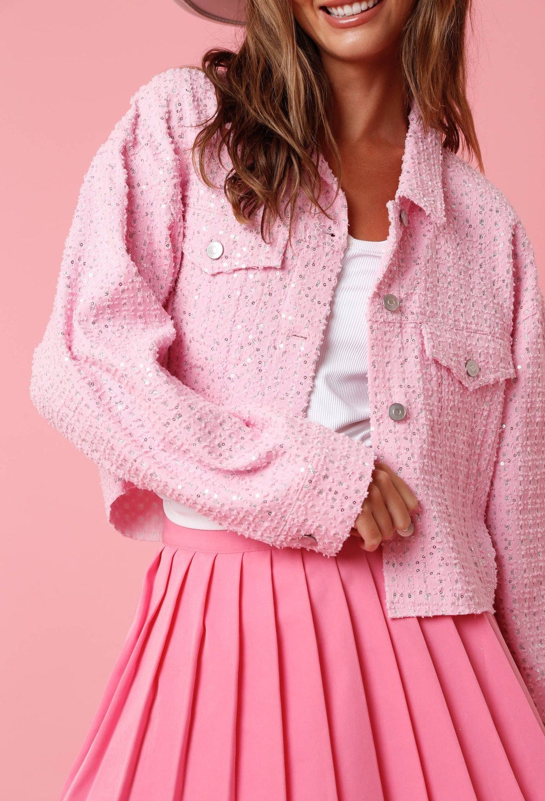 Lover Sequin Jacket Cropped Pink Jacket - Etsy