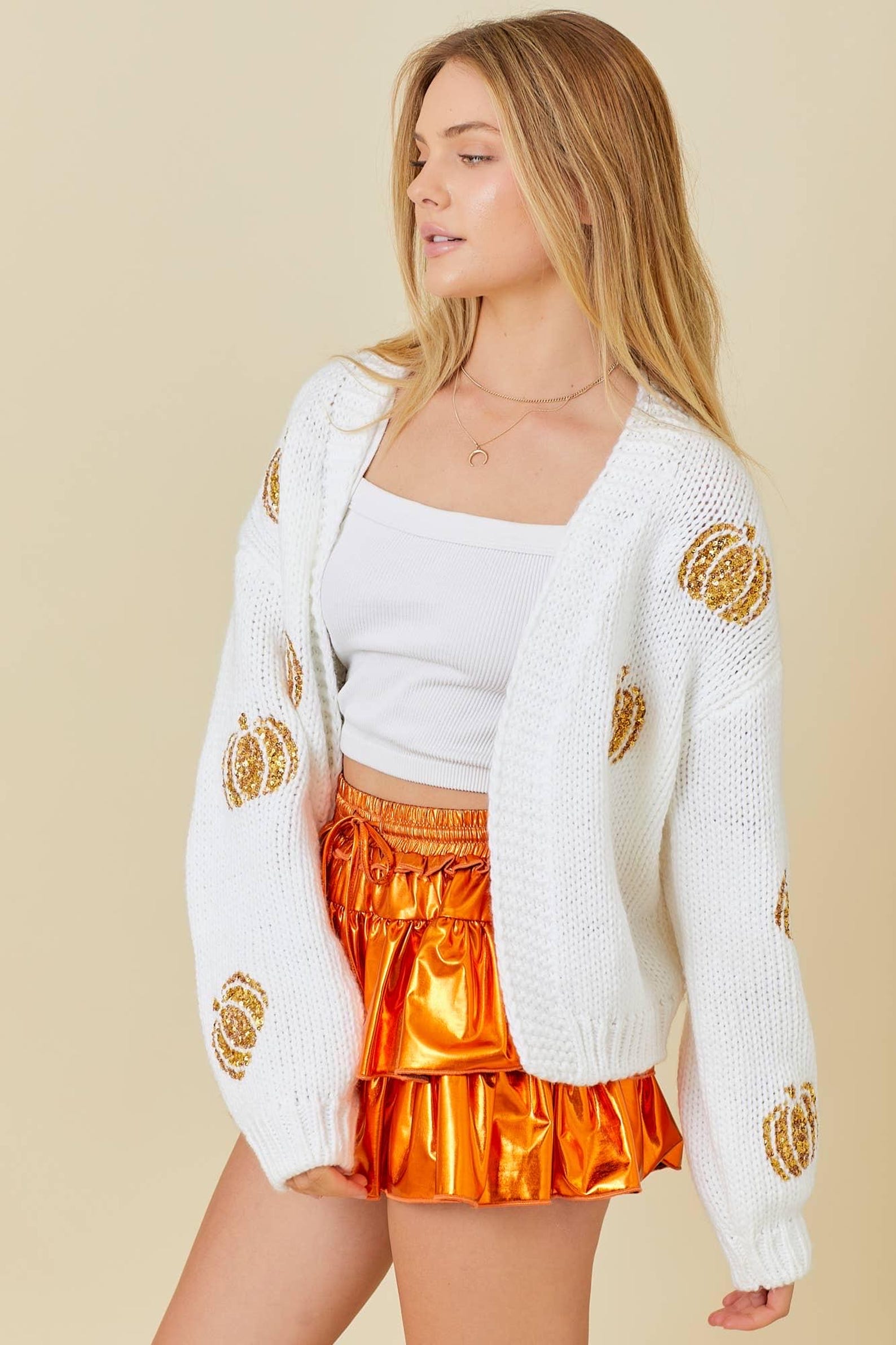 Knitted Sequin Pumpkin Sweater | Cozy Fall Sweater | Cute Sweaters for ...