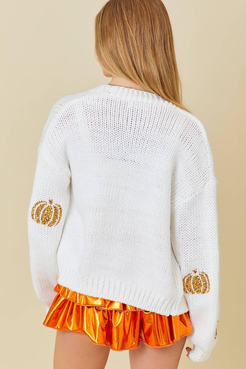 Knitted Sequin Pumpkin Sweater | Cozy Fall Sweater | Cute Sweaters for ...