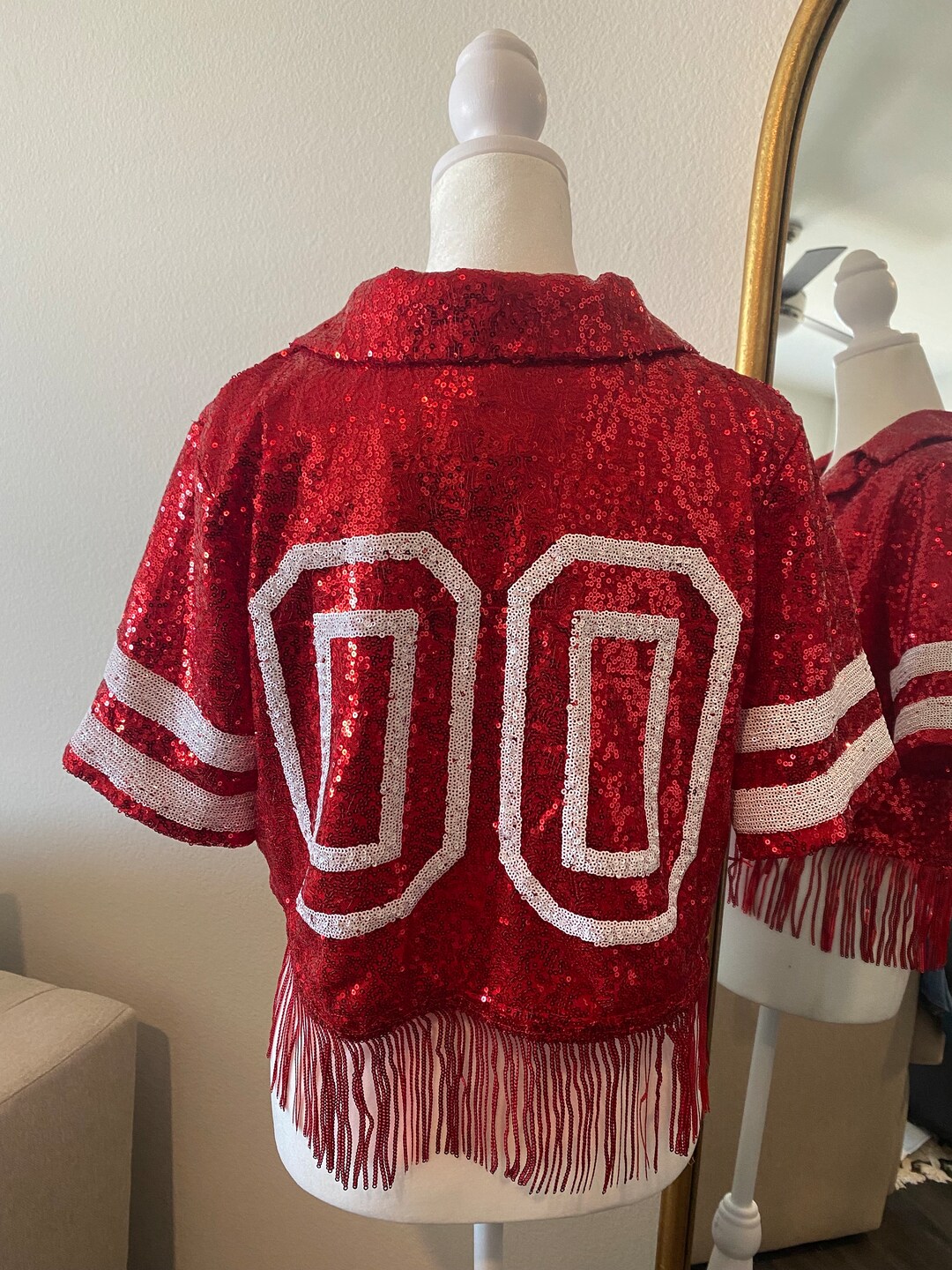 Red and White College GAMEDAY Sequin Fringe Top Texas Tech Top Bama ...