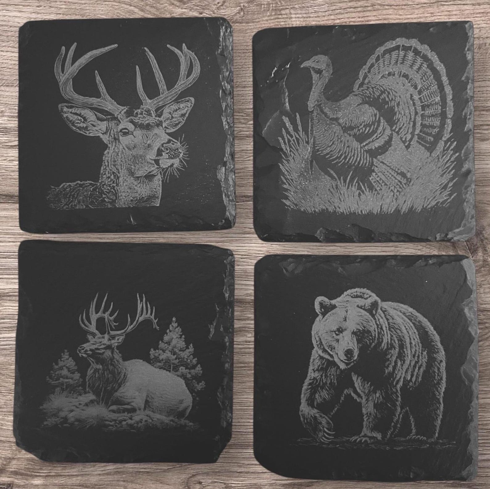 Engraved Slate Coasters: Rustic Wildlife Animal Coaster Set - Etsy