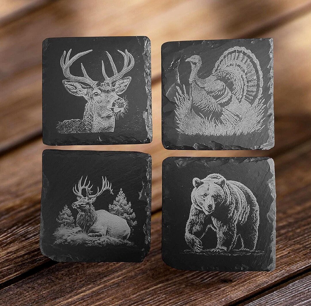 Engraved Slate Coasters: Rustic Wildlife Animal Coaster Set - Etsy