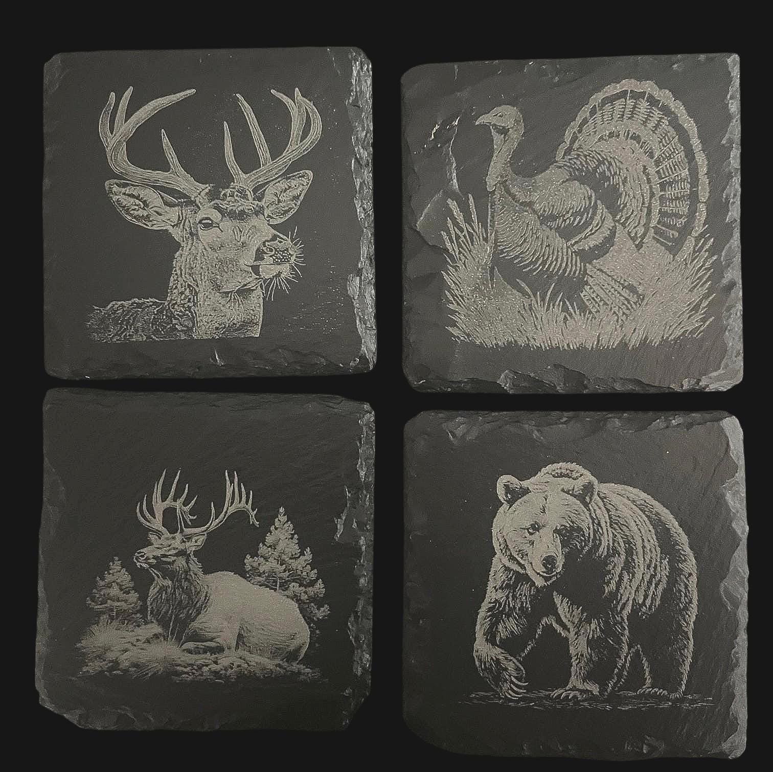 Engraved Slate Coasters: Rustic Wildlife Animal Coaster Set - Etsy