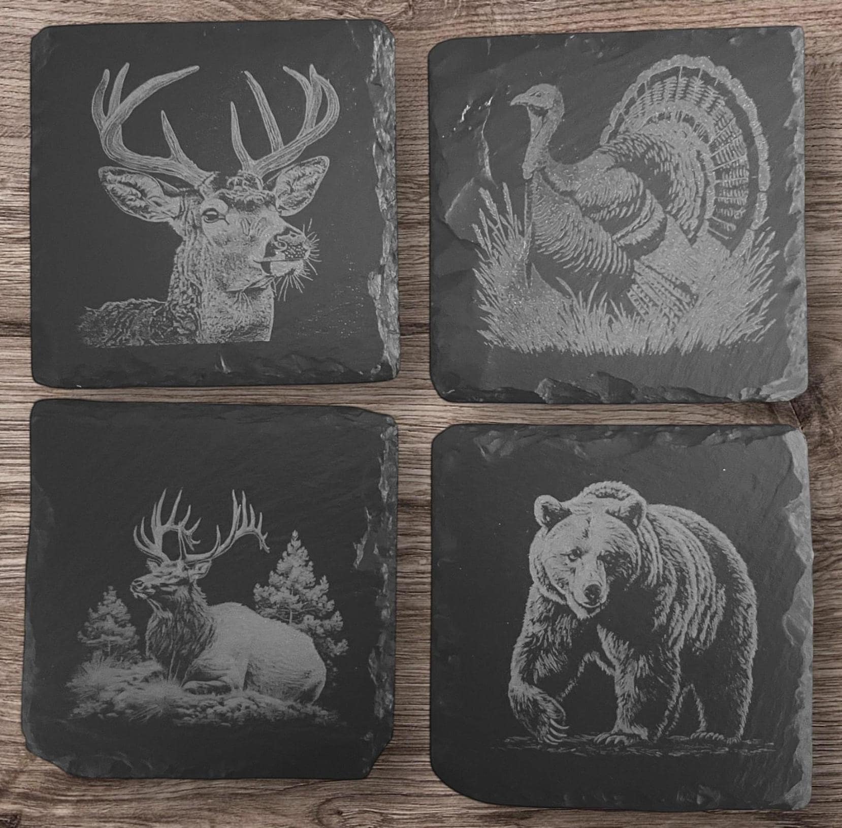 Engraved Slate Coasters: Rustic Wildlife Animal Coaster Set - Etsy