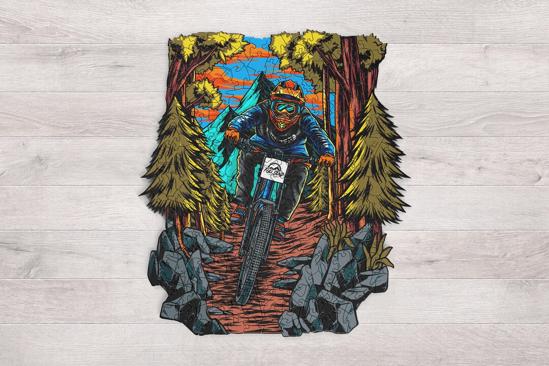 Full Send Puzzles Games Wooden Jigsaw Puzzle With Mountain Bike Art ...