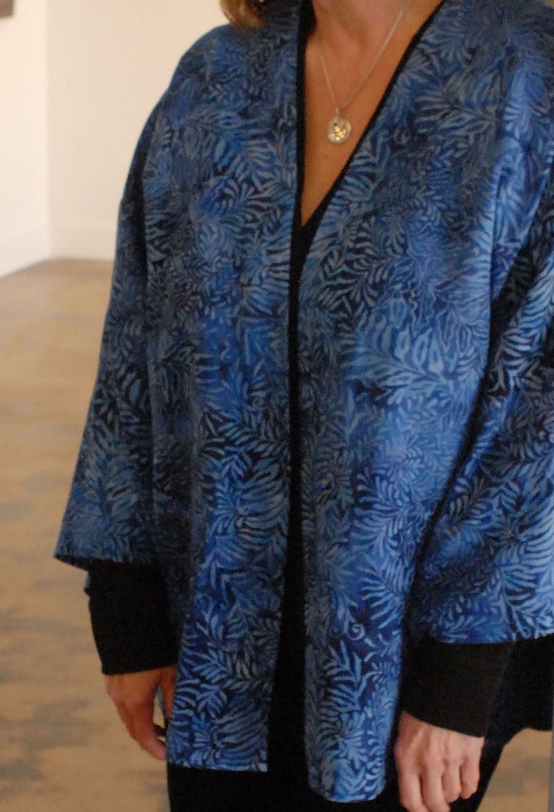 Unique Blue Rayon Batik Kimono Jacket Exquisite Botanical Print L Blue ...